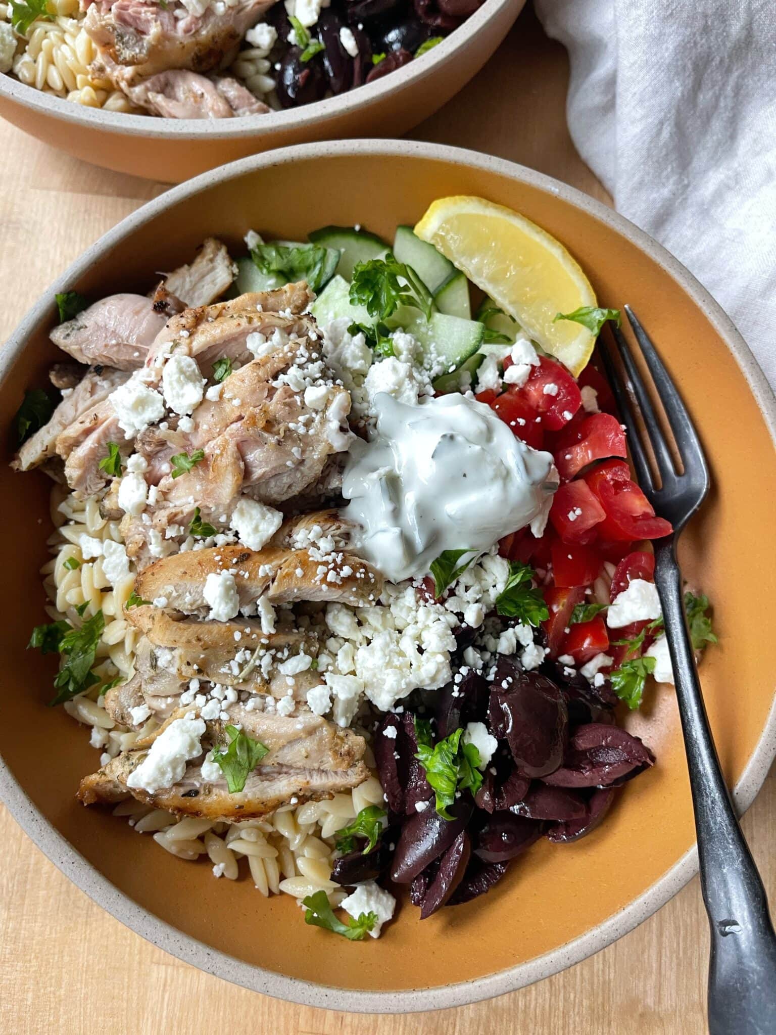 Greek Chicken Orzo Bowls - onebalancedlife.com