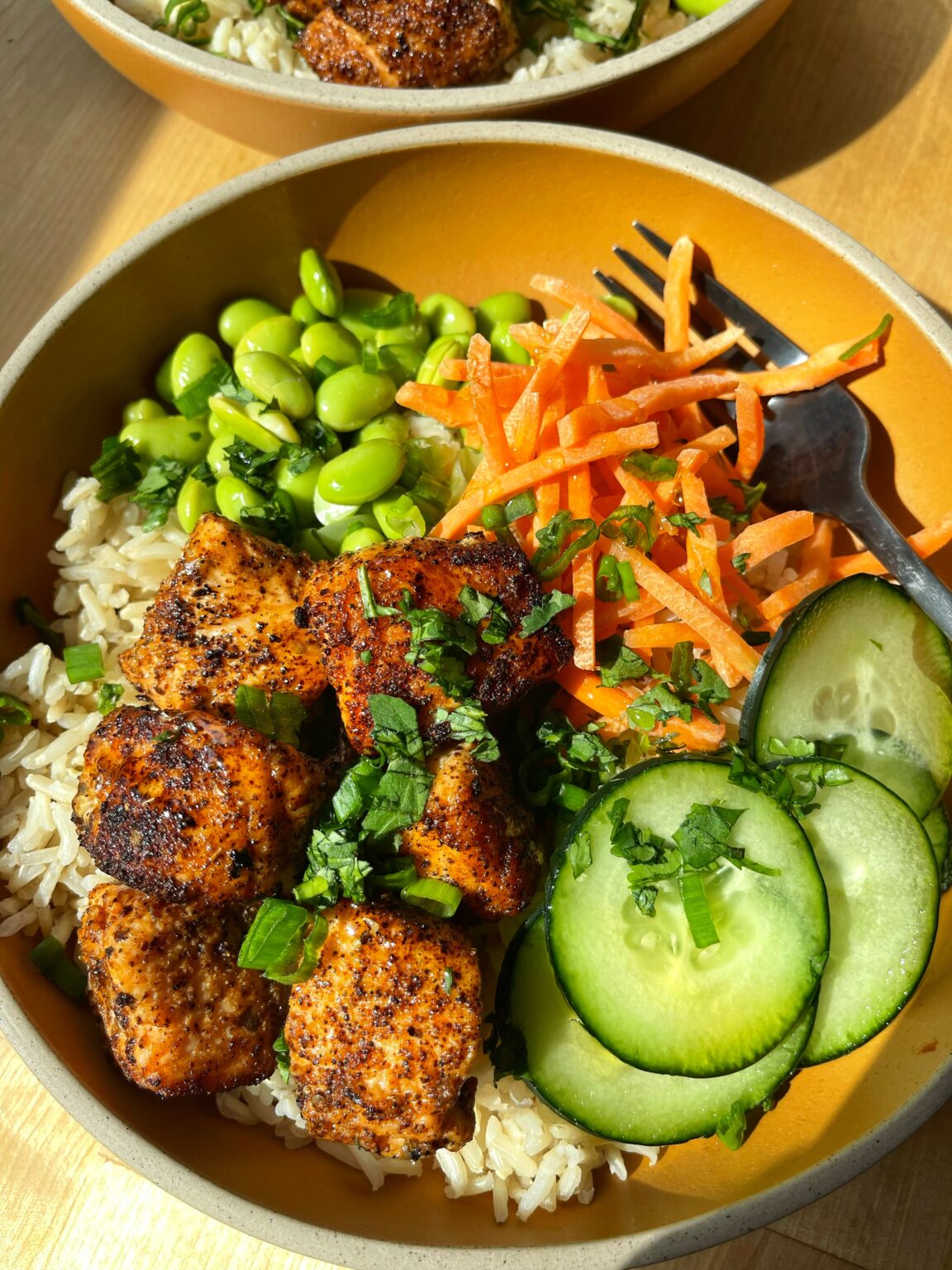 Hot Honey Salmon Bowls - onebalancedlife.com